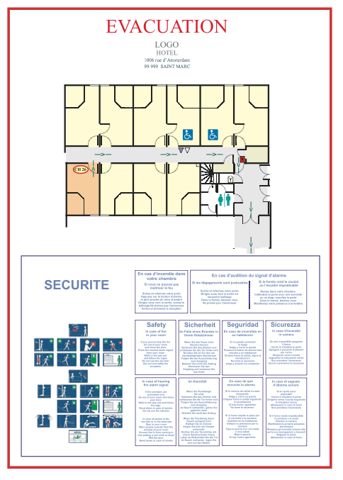 Plan de sécurité pour chambres d'hôtel